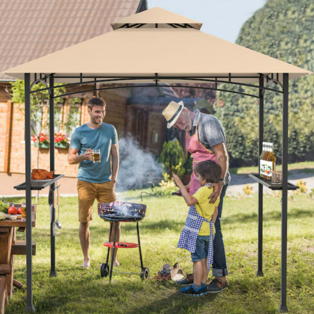 Forclover 8-ft x 5-ft Patio Barbecue Grill Canopy Gazebo Beige Grill G